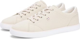 Tommy Hilfiger Plateausneaker TOMMY HILFIGER TH LOW PROFILE VULC CANVAS, Damen, Gr. 35, beige, Baumwolle, unifarben, Basic, Schuhe Plateausneaker, Halbschuh, Schn&uuml;re