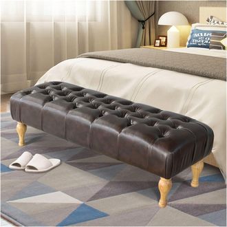 Generic Gepolsterte Sitzbank Mit Stauraum Und Knopfheftung - Massivholz-Bank Am Fußende des Bettes for Schlafzimmer, Eingangsbereich, Wohnzimmer Und Frisierti