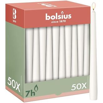 Bolsius Bolsius Glatte Spitzkerzen - Weiß - 50 Stk. - 24,5 cm - Dekorative Haushaltkerzen - Brenndauer 7 Stunden - Unparfümierte - Enthält Natürliches Pflanze