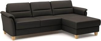 Cavadore Leder-Ecksofa Palera mit Longchair / Landhaus-Couch mit Federkern, Schlaffunktion + Bettkasten / 244 x 89 x 163 / Leder Dunkelbraun