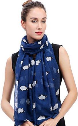 Lina & Lily Écharpe Foulard pour Femme Imprimé Pingouin (Bleu)