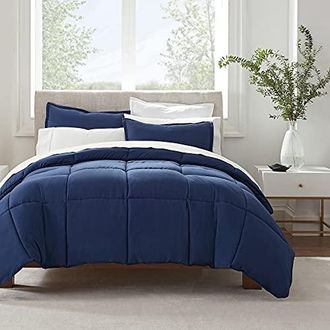 Serta Simply Clean Ultra Soft Hypoallergenes Solid 3-teiliges Bettdecken-Set, Kingsize-Bett, Marineblau