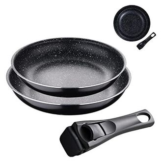 Bergner Édition Black | Set de Poêles | 2 Poêles en Aluminium pressé de 24 et 28 cm | Avec Manche ergonomique Amovible | Batterie de Cuisine | Pour tous types