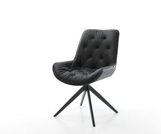 DELIFE Drehstuhl Taimi-Flex Echt-Leder Schwarz Kreuzgestell breit Schwarz 360&deg; drehbar Wippfunktion, Esszimmerst&uuml;hle