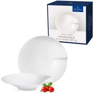Villeroy & Boch Pasta Passion Pastateller-Set M, 2 TLG., 27,2 cm, Premium Porzellan, sp&uuml;lmaschinen-, mikrowellengeeignet, wei&szlig;
