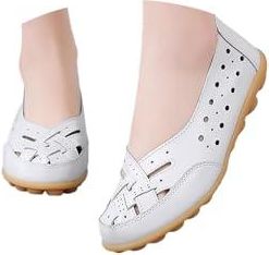 Generic Mocassins orthopédiques pour femmes, mocassins et mocassins en cuir respirants, ajourés et confortables, style décontracté, à bout rond, chaussures à 