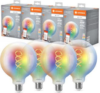 Ledvance SMART+ MATTER LED-Lampe, kompatibel mit Google, Alexa, Apple, Wei&szlig;glas, 4,8W, 470lm, E27, Farblicht & Wei&szlig;licht, App- oder Sprachsteuerung, bis zu 15.