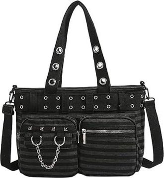 Generic Sac &agrave; bandouli&egrave;re clout&eacute; punk rivet avec fermeture &eacute;clair grande capacit&eacute; bandouli&egrave;re d&eacute;tachable pour voyage, travail, &eacute;cole, usage quotidien, Noir, 4