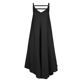 Bomboogie Femme, Robes, Noir, Taille: 40 FR Robe en Lin &agrave; Bretelles