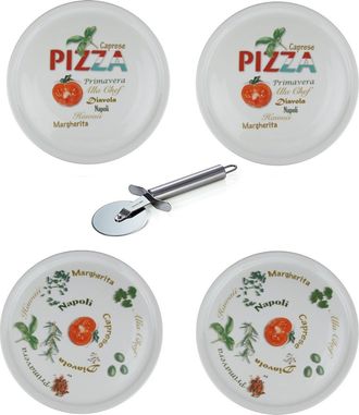 Retsch Arzberg Pizzateller im Set inklusive Pizzaschneider/Pizzaroller - Pizza Teller XXL Ø30cm (mit Dekor, 4er Set)