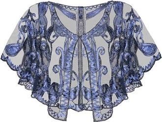 Generic Ch&acirc;les perl&eacute;s pour robes de soir&eacute;e, enveloppes &agrave; paillettes des ann&eacute;es 1920, Tippet pour f&ecirc;te/mariage/soir&eacute;e formelle/c&eacute;r&eacute;monie de r&eacute;compense, bleu cl