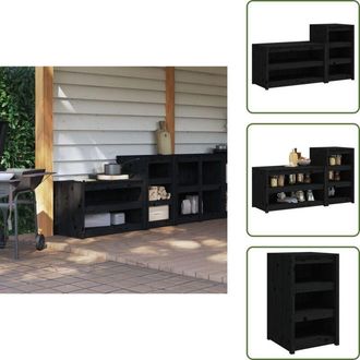 vidaXL Outdoor-K&uuml;chenschr&auml;nke 2 Stk. Schwarz Massivholz Kiefer - Gartenm&ouml;bel - K&uuml;chenausstattung - Esstisch - Grillplatz - Terrasse