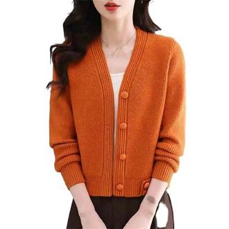 Generic Pull court &agrave; col en V pour femme - Cardigan de printemps en tricot - Petit manteau, Orange, Taille XL