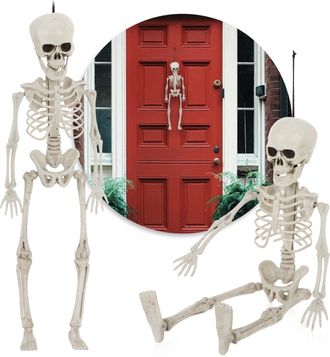 Com-Four 2X 40cm Deko Skelett für Halloween - Skelett aus Kunststoff zum Hängen - Skelett mit Grusel-Faktor für Halloween, Fasching, Mottopartys (L - 2 Skelett