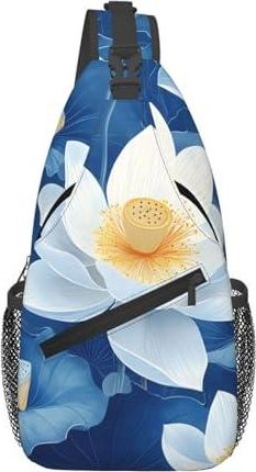 Generic Sacoche Homme Bandouliere Motif lotus blanc Mode Sacs Poitrine Multifonction Sac &agrave; Dos Militaire pour Cyclisme Voyage Homme