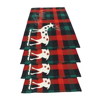 PartyKindom 4stücke Weihnachten Platzset Kariert Mit Rentiermotiv Aus Hochwertigem Hitzebeständig Und Dekorativ Für Festliche Tischdekoration Und Party Zuhause