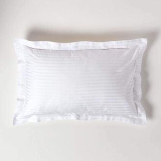 Homescapes 4er-Set Damast Kissenbezug weiß 48x74 cm mit Stehsaum & Satin-Streifen, 100% ägyptische Baumwolle, Fadendichte 330