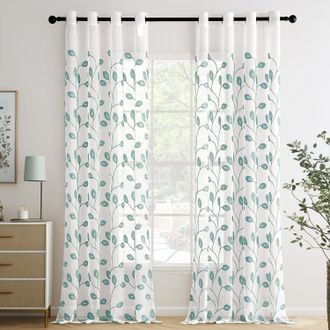 Miulee Gardinen Voile Vorhänge mit Ösen Paneelvorhang für zu Hause, Wohnzimmer und Schlafzimmer 2er Set Blau 260x140 cm
