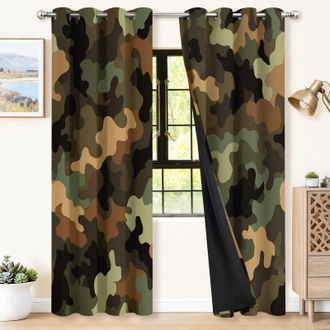 Generic Verdunkelungsvorhang Tarnung Armeetarnung, Braun Gr&uuml;n W&auml;rmeisolierte Blickdichte Vorh&auml;nge mit &Ouml;sen f&uuml;r Wohnzimmer Schlafzimmer, H 160 x B 70 cm (2er P