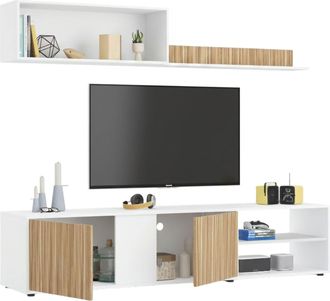 Dmora Wohnzimmerm&ouml;bel Titusville, TV-St&auml;nder, Wohnzimmerm&ouml;bel, Zusammensetzung des Wohnzimmersets, Wohnzimmerset mit Schrankwand, 180 x 33 x 40 cm, Wei&szlig; und