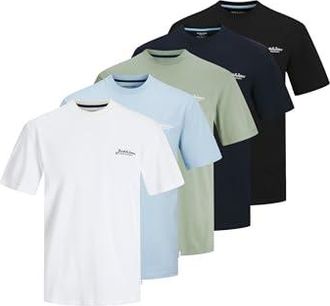 Jack & Jones Tee Frontprint 5pk MP Pls Jjbeau Lot de 5 t-Shirts SS avec imprimé sur Le Devant, Chambray Blue, XXXXL Hommes
