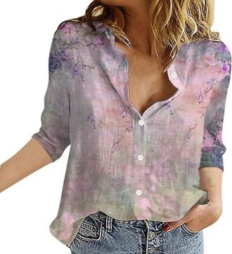 Generic Chemise unie à coupe régulière pour femme - Chemisier tendance pour femme - Manches longues - Revers uni - T-shirt à manches longues - Vêtements pour 