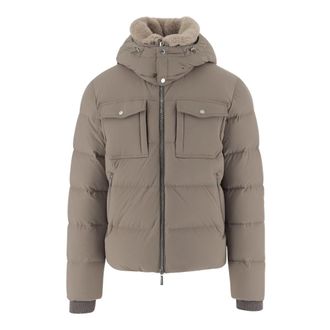 Moorer Nylon Daunenjacke Hoher Kragen Kapuze - - Jackets - Herren - Beige - L