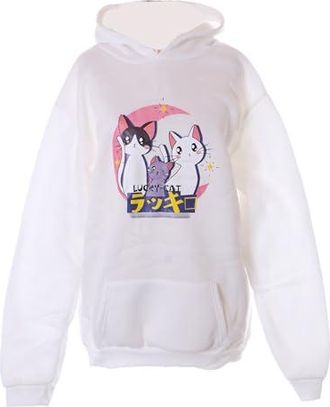 Kawaii-Story TS-372-1 Sweat à capuche pour femme Pull pastel Goth Kawaii Chat Motif chat Blanc, Blanc., taille unique