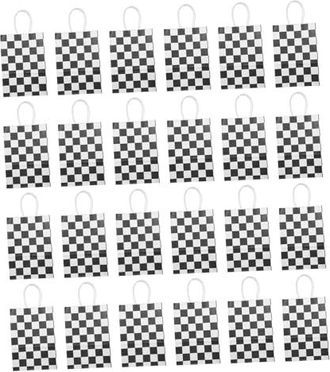 Aboofan 24 Pièces Sacs à Bonbons à Carreaux Noirs et Blancs avec Poignées Sacs Papier Épais Réutilisables pour Fête Voiture de Course Spacieux pour Anniversai