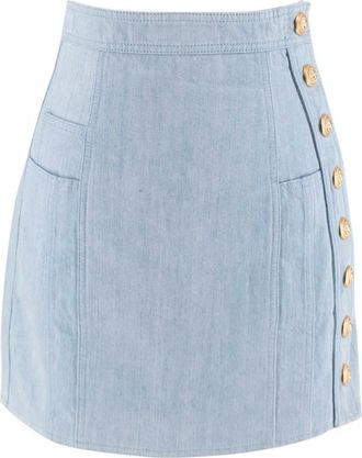 Balmain Blue Cotton Denim Buttoned Mini Skirt Size XS