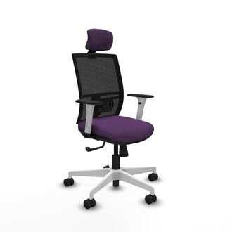 Piqueras y Crespo Violetter Schreibtischstuhl mit wei&szlig;en und schwarzen Armlehnen, h&ouml;henverstellbarer Lendenwirbelst&uuml;tze und h&ouml;henverstellbarem Kopfteil, Schwarz/Violett