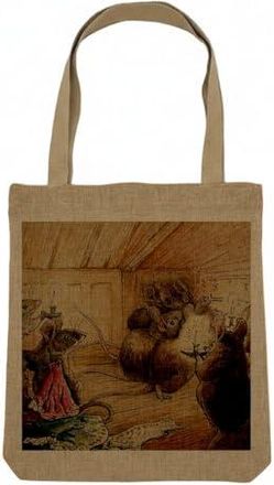 Fabulous Sac Shopping Tote Bag Aspect Lin - Famille Souris Dans le Grenier Illustration Enfant Beatrice Potter - Sac de Courses Toile Epaisse 360g Beige Nature