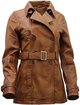 Infinity Femmes 3/4 Brune Dames Agneau Nappa Trench en Cuir S