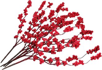 Supvox K&uuml;nstliche Rote Beerenzweige Weihnachten Realistische Beerenstiele f&uuml;r Tisch und Zimmerdekoration Vielseitige Selbstgemacht Holzdeko 5 St&uuml;ck