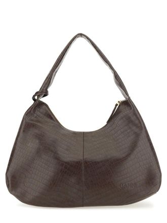 Ganni Womens Hobo Bag Croco Xxl Brown Rec Le Shoulder