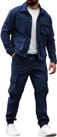 Generic Homme Surv&ecirc;tements, Sweat &Agrave; Manches Longues Zipp&eacute; Et Pantalon Jogging 2 Pi&egrave;ces, Baggy Et Surdimensionn&eacute;, V&ecirc;tements Chaud Outfit Decontract&eacute; Couleur Un