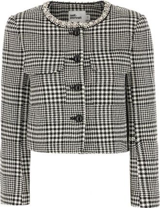 Self Portrait Jacquard-Strickjacke - - Jackets - Damen - Schwarzk - M