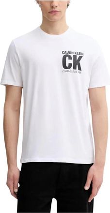 Calvin Klein Homme, Tops, Blanc, Taille: XL T-shirt en coton &agrave; manches courtes et col rond
