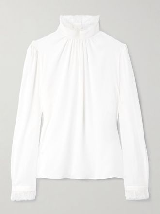 Alexander McQueen Bluse Aus Crêpe De Chine Aus Seide Mit Spitzenbesätzen - Elfenbein