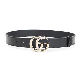 Gucci G&uuml;rtel - Calf Leather Belt With Polished Double-G Buckle - Gr. 75 - in Schwarz - f&uuml;r Damen