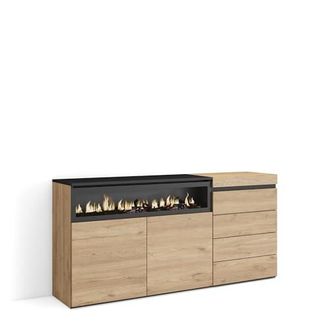 Skraut Home | Sideboard, Kommode | Aufbewahrungsschrank | 157x75x35 cm | F&uuml;r Schlafzimmer, Zimmer | Elektrokamin. | Kommode mit Schubladen | Moderner Stil | Eiche