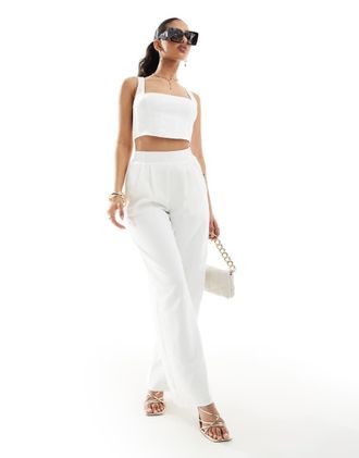 KAIIA Exclusivit&eacute; - Kaiia - Pantalon large ajust&eacute; densemble avec taille &eacute;lastique - Blanc