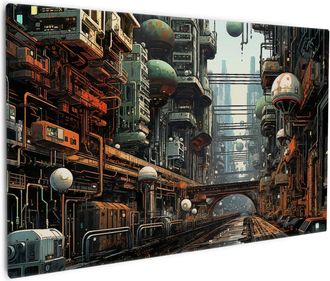 Wallario Leinwandbild Industriestadt in der Zukunft - Wandbild 60 x 90 cm: Kunstdruck | Brillante lichtechte Farben | hochauflösend | verzugsfrei