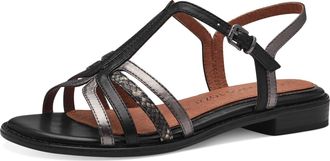 Marco Tozzi Damen Sandalen mit Absatz mit Verstellbarem Riemen aus Leder, Schwarz (Black Comb), 38 EU