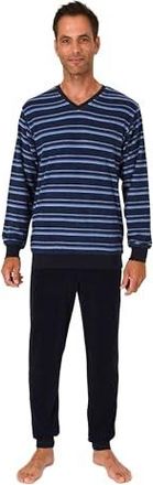 Normann Pyjama long en tissu éponge pour homme, aspect rayé, avec poignets - également en grande taille, Bleu1, 56