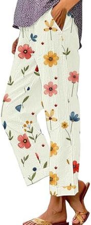 Generic Pantalon L&eacute;ger Femme Fluide Ample Large en Lin Pantalon Ample D&eacute;contract&eacute; &Agrave; La en Lin Imprim&eacute; pour Femme Vetement Ete Baggy V&ecirc;tements Large (Dark Blue