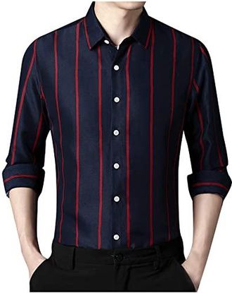 Generic Chemise ray&eacute;e boutonn&eacute;e pour homme, chemise ray&eacute;e &agrave; revers pour homme, chemise d&eacute;contract&eacute;e et respirante, chemise classique essentielle, minimaliste,