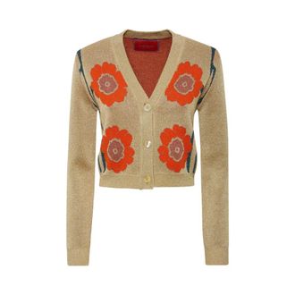 La DoubleJ Schimmernder goldener V-Ausschnitt Cardigan - - Knitwear - Damen - Beige - M
