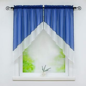 Joyswahl Scheibengardine Voile Bistrogardinen mit Quaste Panneaux, Zweifarbig &raquo;Beyza&laquo; 2-lagig Kurzstore mit Tunnelzug BxH 120x125cm Dunkblau 2 St&uuml;ck