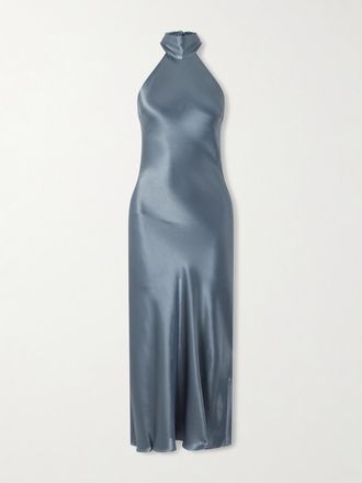 Rixo Robe Dos Nu En Satin Maura - Bleu